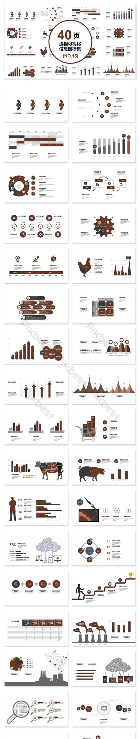 Page Process Information Visualization Chart Set PPT Template PowerPoint PPTX Template Free