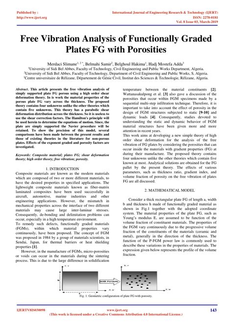 Pdf Free Vibration Analysis Of Functionally Graded Plates Fg With Porosities
