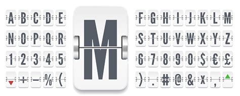 공항 터미널 기계 점수판 알파벳 항공편 출발 또는 금융 정보 흰색 플립 보드 일반 글꼴은 증권 환율 벡터 일러스트 레이 션을