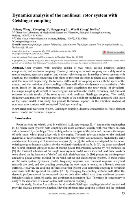 PDF Dynamics Analysis Of The Nonlinear Rotor System With Geislinger Coupling