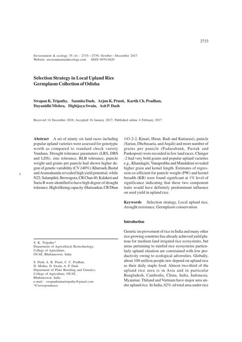 Pdf Selection Strategy In Local Upland Rice Germplasm Collection Of