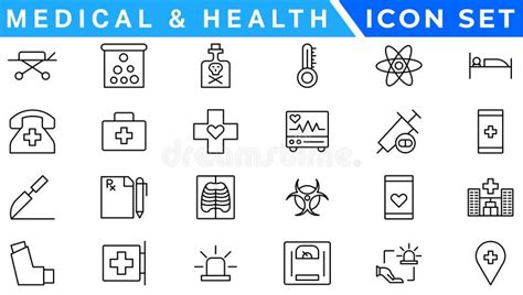 Medicine And Health Symbols Minimal Thin Line Web Icon Set Outline