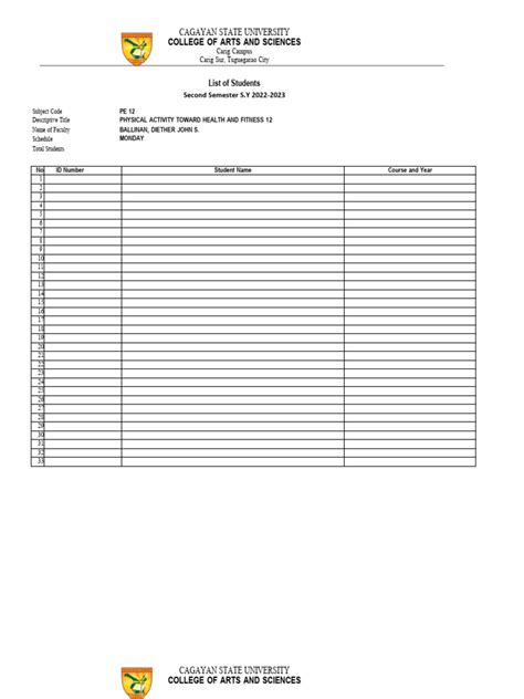 List Of Name Template Pdf