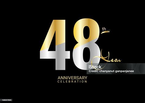 48 주년 기념 축하 금색과 은색 벡터 템플릿 48 숫자 로고 디자인 48 번째 생일 로고 로고 타입 기념일 축하를위한 벡터 기념일 포스터 초대 카드 개념에 대한 스톡 벡터