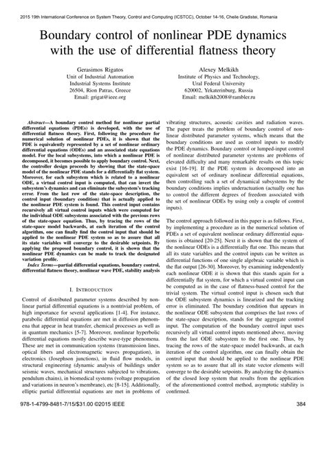PDF Boundary Control Of Nonlinear PDE Dynamics With The Use Of Differential Flatness Theory