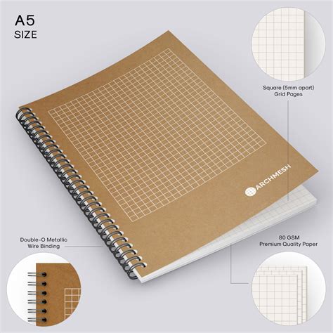 Archmesh A5 Square Grid Notebook Dot Isometric Square Grid