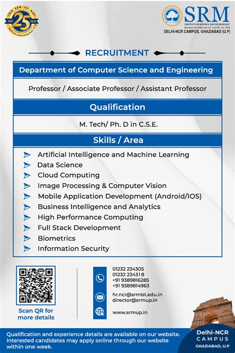 professor job vacancy at srm institute of science and technology