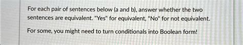 solved for each pair of sentences below a and b answer whether the two sentences are