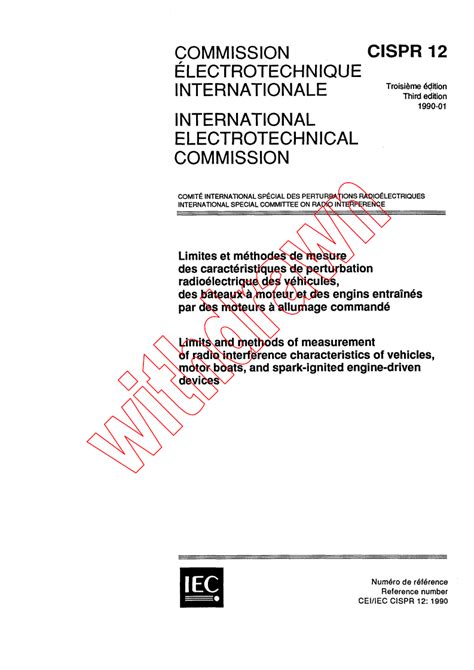Cispr 12 1990 Limits And Methods Of Measurement Of Radio Interference Characteristics Of Vehicles