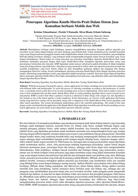 Pdf Penerapan Algoritma Knuth Morris Pratt Dalam Sistem Jasa