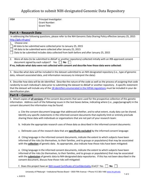 Nih Designated Genomic Data Repository Form