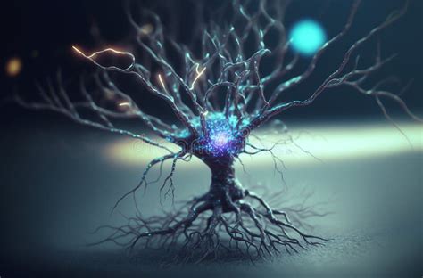 tree structure with illuminated neurons stock illustration
