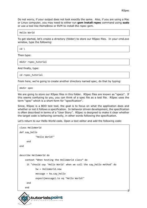 Rspec Tutorial Pdf