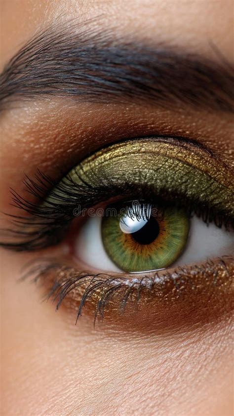 Close Up Captures A Womans Eye With Olive Green Iris Dark Eyebrow