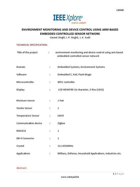 Environment Monitoring And Device Control Using Arm Based Embedded Controlled Sensor Network