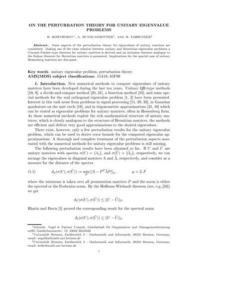 Pdf On The Perturbation Theory For Unitary Eigenvalue Problems