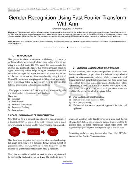 Pdf Gender Recognition Using Fast Fourier Transform With Ann