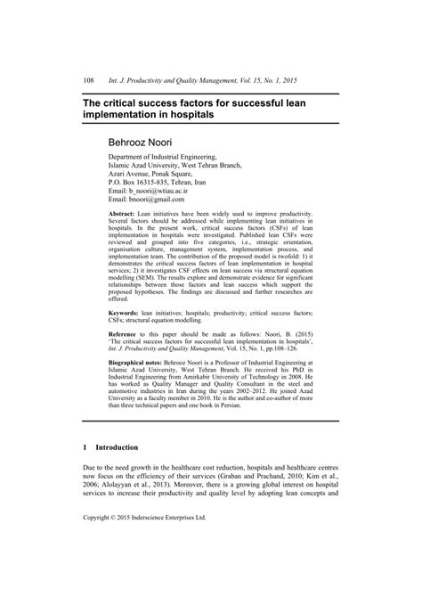 Pdf The Critical Success Factors For Successful Lean Implementation