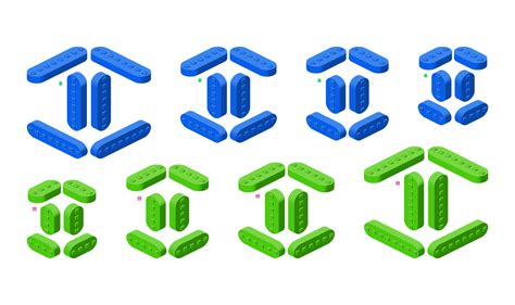 3d Set Of Colored Constructor Kit In Isometry Rounded Long Bricks Vector Illustration