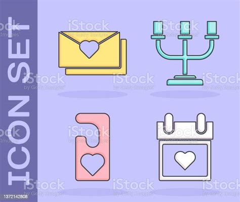 하트와 달력을 설정 발렌타인 하트 봉투 마음과 촛대 아이콘으로 방해하지 마십시오 벡터 가정의 방에 대한 스톡 벡터 아트 및 기타 이미지 가정의 방 개념 귀여운