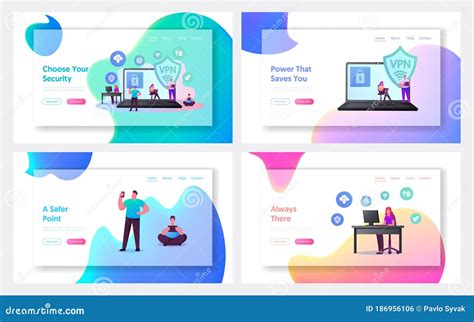 Virtual Private Network Vpn Landing Page Template Set Tiny Characters