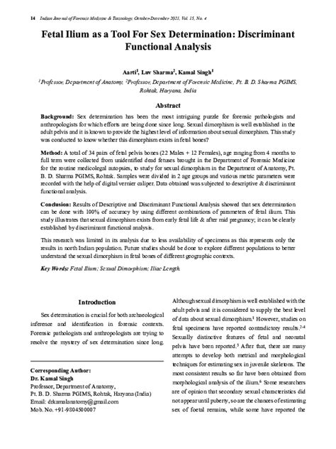 Pdf Fetal Ilium As A Tool For Sex Determination Discriminant