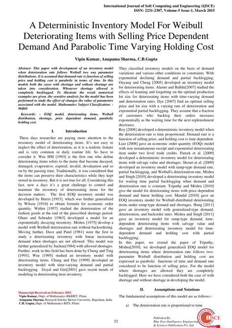 Pdf A Deterministic Inventory Model For Weibull Deteriorating Items