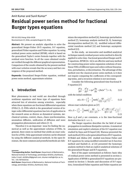pdf residual power series method for fractional burger types equations