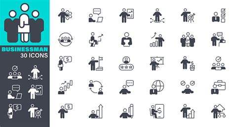 사업가 아이콘 세트입니다 솔리드 아이콘 컬렉션 벡터 그래픽 요소 아이콘 기호 비즈니스 사람들 매니저 팀워크 매니저 0명에 대한 스톡 벡터 아트 및 기타 이미지 Istock