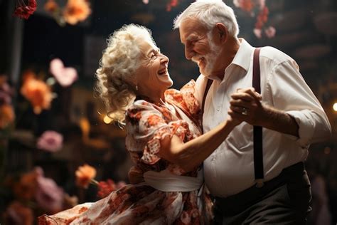 Счастливая элегантная пожилая пара танцует Премиум Фото