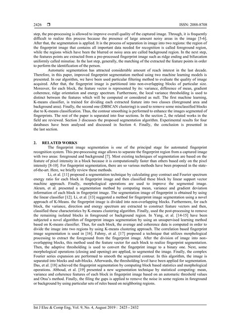 Improving Of Fingerprint Segmentation Images Based On K Means And