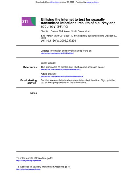PDF Utilising The Internet To Test For Sexually Transmitted Infections Results Of A Survey