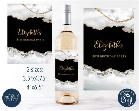 Printable Wine Label Template Editable Black And White Agate Etsy