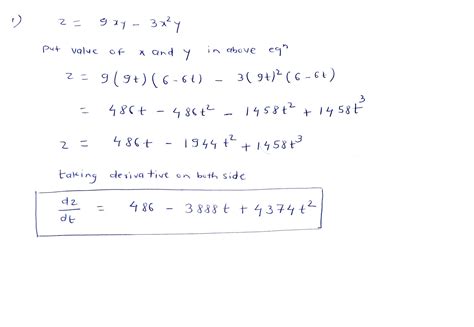 Solved Dz Let Z 9xy 3x Y Where X 9t Y 6 1 T Find Dt By Using Course Hero