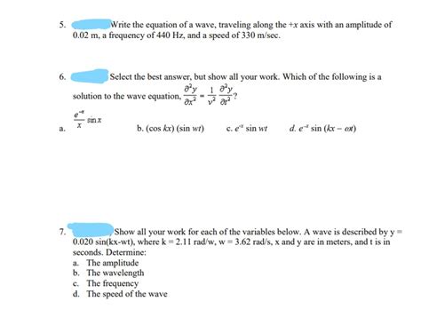 solved 5 write the equation of a wave traveling along the