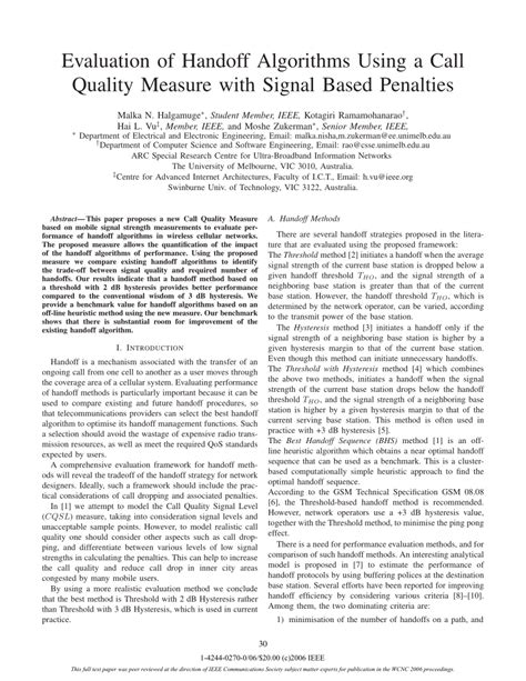 Pdf Evaluation Of Handoff Algorithms Using A Call Quality Measure