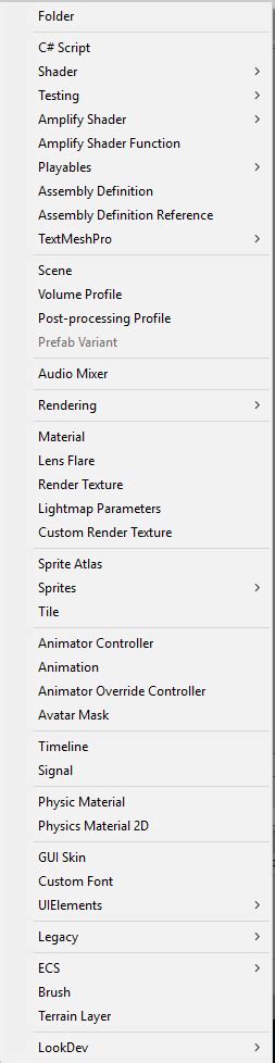 unity create menu needs a better organization unity engine unity discussions