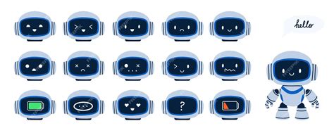 Premium Vector Robot Emotions Chatbot Assistant Emotions Cute Ai Symbol Tech Mascot Happy Or