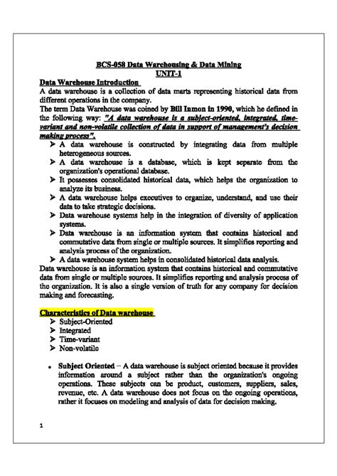Dwdm Unit 1 Comprehensive Notes On Data Warehousing And Mining Aktu