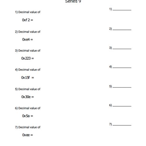 Hexadecimal To Decimal Conversion Practice Worksheet Series 9 Geek Slop Online