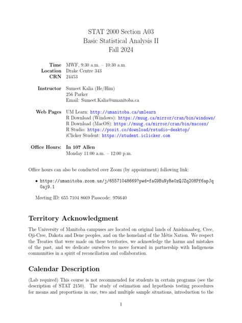 Stat 2000 Course Outline Fall 2024 A03 Pdf