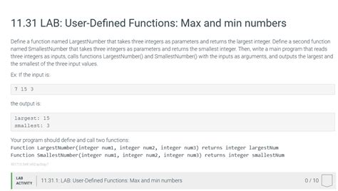 Solved 11 31 LAB User Defined Functions Max And Min Chegg