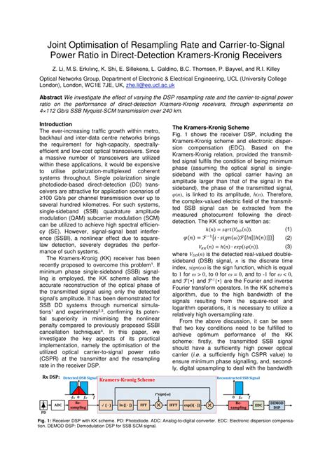 Pdf Joint Optimisation Of Resampling Rate And Carrier To Signal Power Ratio In Direct