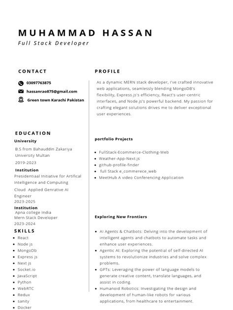 Muhammad Hassan Web Developer Cv Pdf