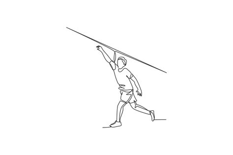 Premium Vector One Single Line Drawing Young Energetic Man Exercise Long Throwing Javelin With