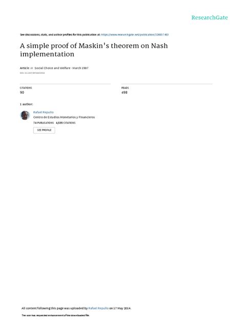 A Simple Proof Of Maskins Theorem On Nash Impleme Pdf