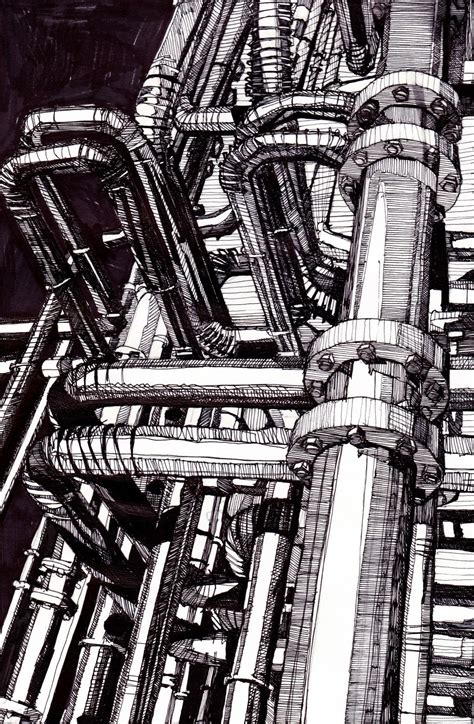Abstract Drawing Of Pipes And Piping Lines Industrial Pipe Drawing