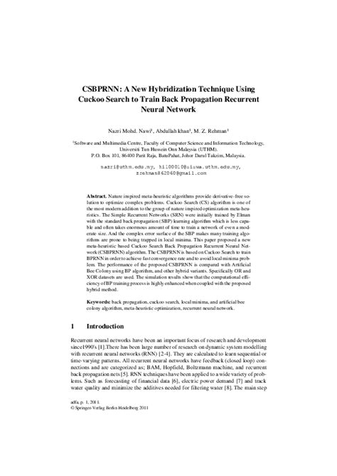 Pdf Csbprnn A New Hybridization Technique Using Cuckoo Search To