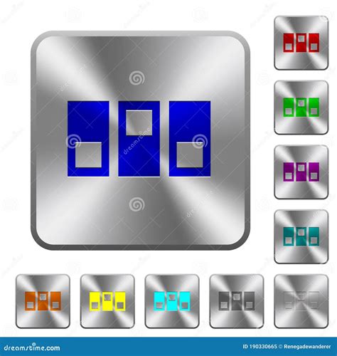 switchboard engraved icons on edged square buttons vector illustration