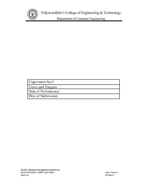Dbms Exp9 Database Management System Studocu